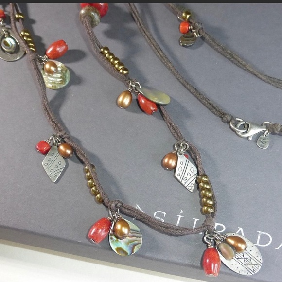 Silpada | Jewelry | Silpada Abalone Red Coral Shell Leather Necklace ...